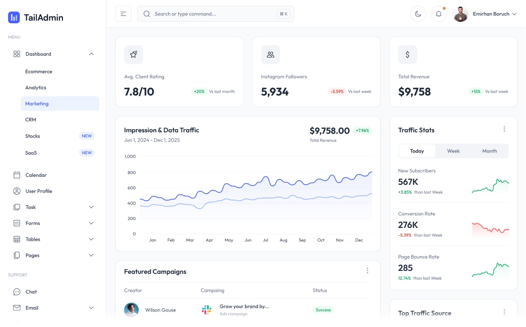 Free Next.js Tailwind Admin Dashboard Template - TailAdmin Next.js