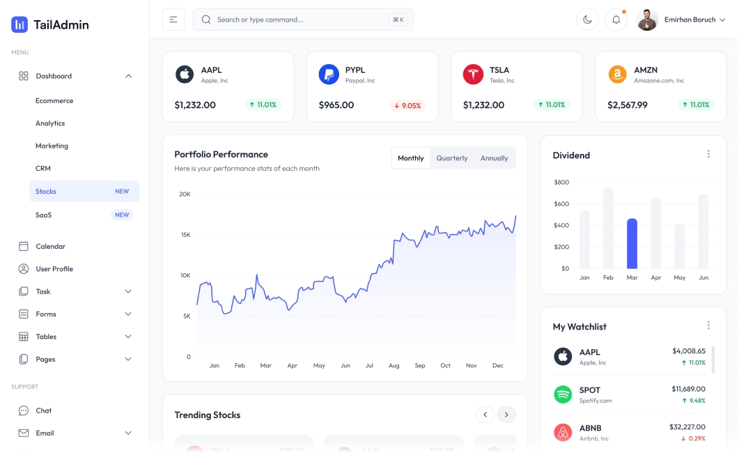 Free React Tailwind Admin Dashboard Template Tailadmin React
