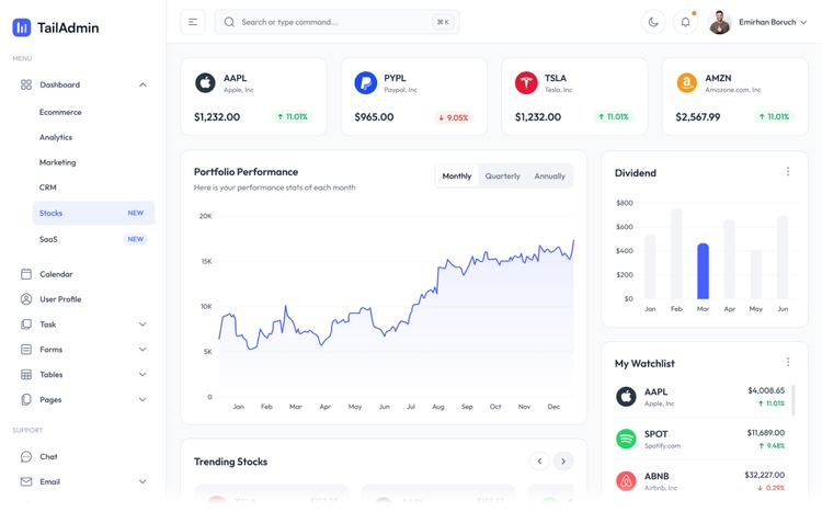 Free React Tailwind Admin Dashboard Template Tailadmin React